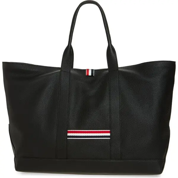 Thom Browne Medium Leather Tote - Black