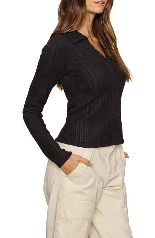 Sanctuary Textured Stripe Cotton Blend Knit Button-up Shirt