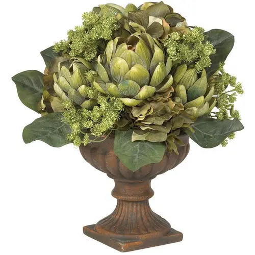 NEARLY NATURAL Artichoke Centerpiece Artificial Flower Arrangement - Green