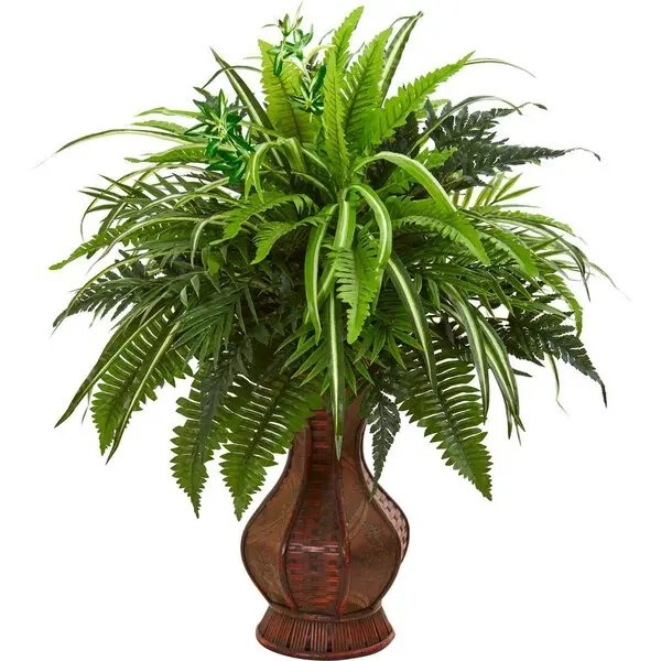 NEARLY NATURAL 26-in Mixed S And Fern Artificial Plant - Green