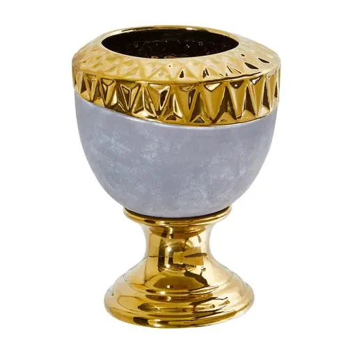 NEARLY NATURAL 9.25-in Regal Stone Urn With Gold Accents - Gray