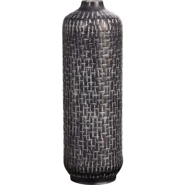 NEARLY NATURAL 21-in Embossed Metal Cylinder Vase - Gray