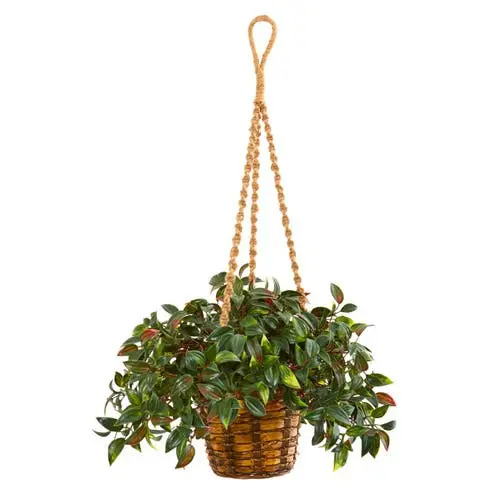 NEARLY NATURAL 30-in Mini Melon Artificial Plant In Hanging Basket Uv Resistant - Green