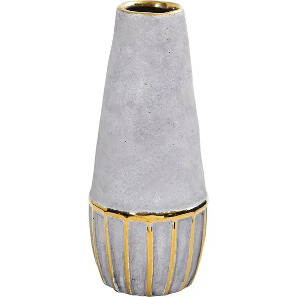NEARLY NATURAL 10-in Regal Stone Decorative Vase With Gold Accents - Gray