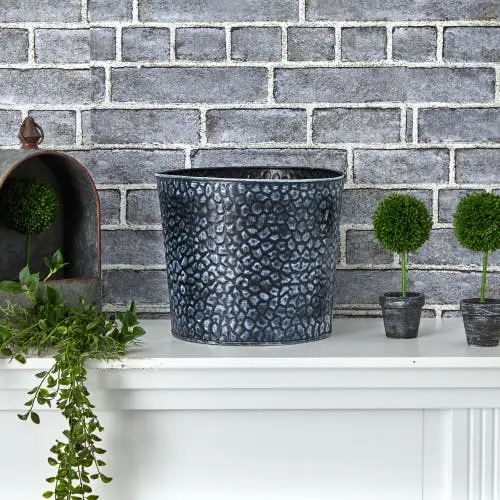 NEARLY NATURAL 11.5-in Embossed Tin Bucket With Pebble Pattern