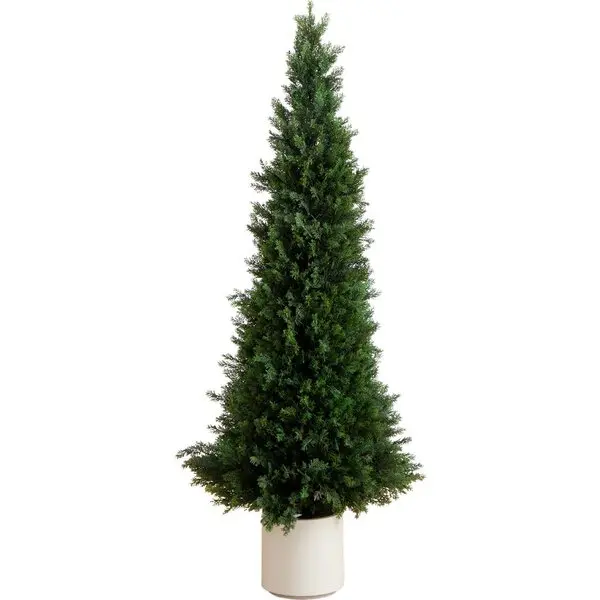 NEARLY NATURAL 5-ft Uv Resistant Artificial Cedar Tree In Decorative White Planter - Green