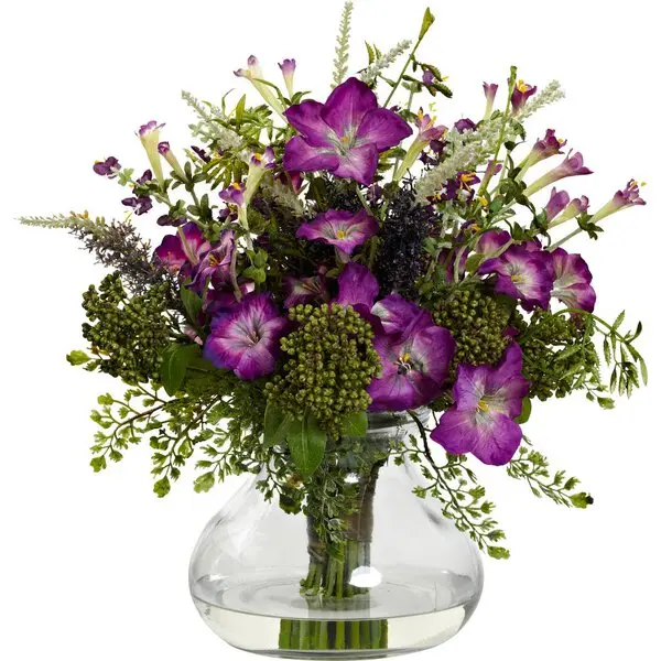 NEARLY NATURAL Large Mixed Morning Glory With Vase - Purple/green