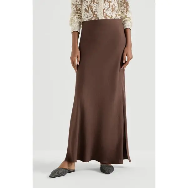Brunello Cucinelli Bias-cut Maxi Skirt - Cocoa