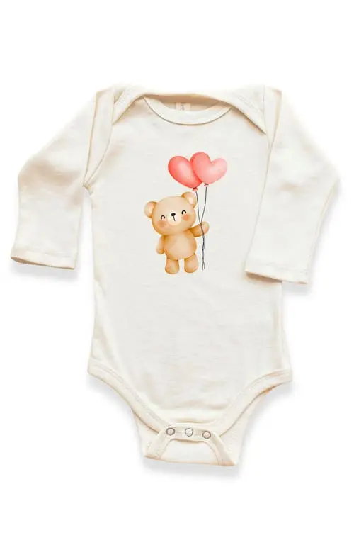 TENTH & PINE Bear With Heart Balloons Organic Baby Bodysuit Long Sleeve - Natural