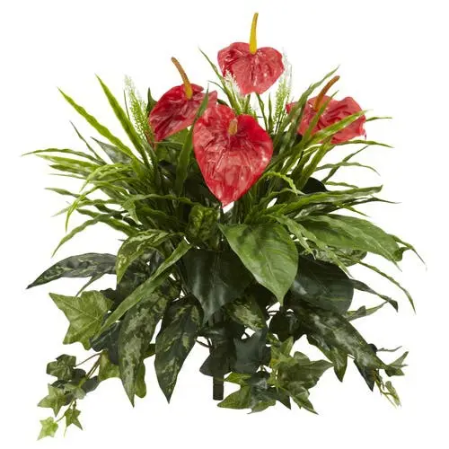 NEARLY NATURAL 24-in Mixed Anthurium Artificial Plant - Red