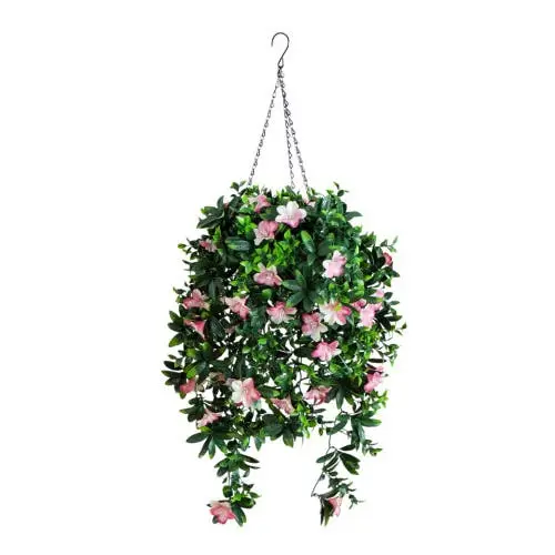 NEARLY NATURAL 34-in Uv Resistant Artificial Azalea Hanging Basket - Green/pink