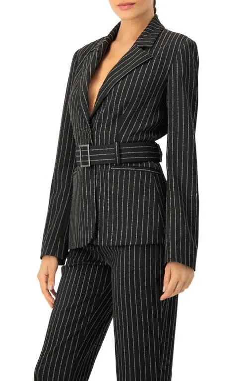 IVONNE Striped Blazer With Belt