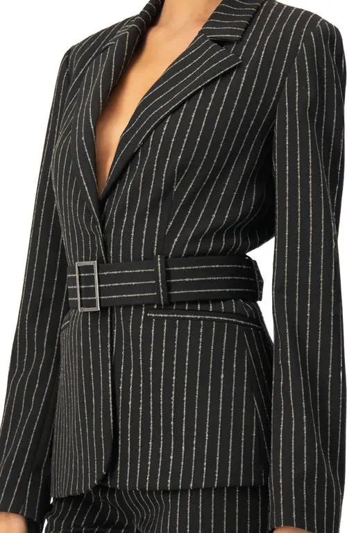 IVONNE Striped Blazer With Belt