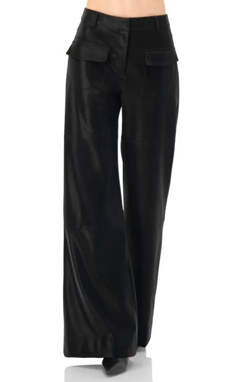 IVONNE High Shine Semi-flared Trousers - Black