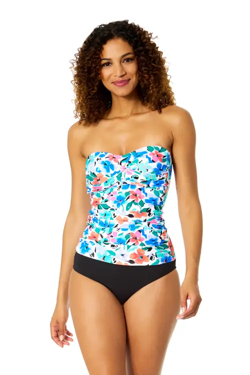 ANNE COLE Printed Twist Front Bandeaukini Swim Top - Fiore