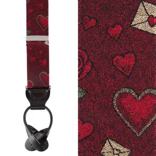 Trafalgar Amor Valentine's Note Silk Button End Suspenders - Red