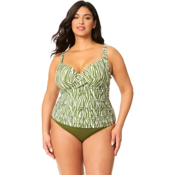 ANNE COLE PLUS Plus Drape Front Underwire Tankini Swim Top - Sierra Woodblock