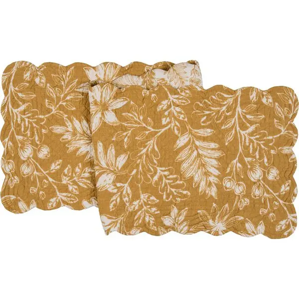 C&F HOME Everview Gold Floral Quilted Table Runner 14" X 51 - Yellow