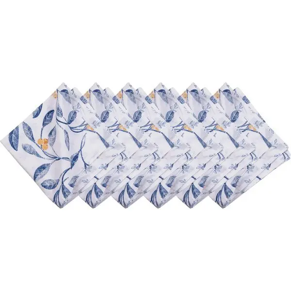 C&F HOME Laurelwood Leaf Botanical Vines Set Of 6 Cloth Napkins - Blue
