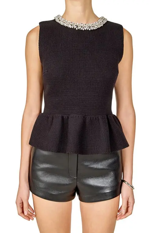 Endless Rose Embellished Knit Peplum Top - Black
