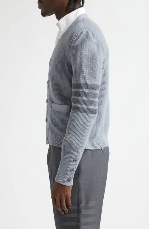 Thom Browne Garment Dyed 4-bar Cotton Cardigan - Light Grey