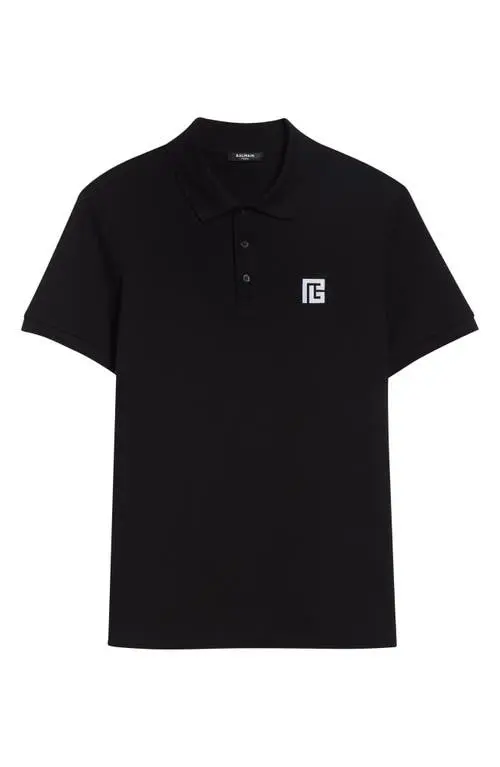Balmain Embroidered Logo Cotton Polo - Eab Blk/white