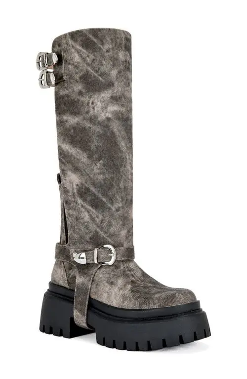 AZALEA WANG Rampage Knee High Platform Boot - Brown Multi