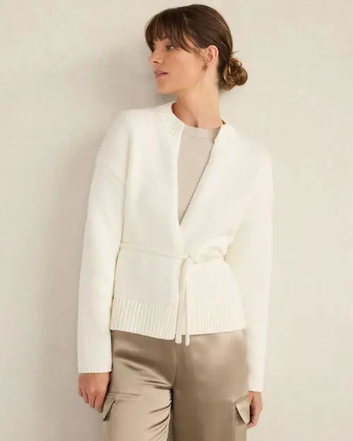 HAVEN WELL WITHIN Chunky Cotton Blend Belted Cardigan - Ivory