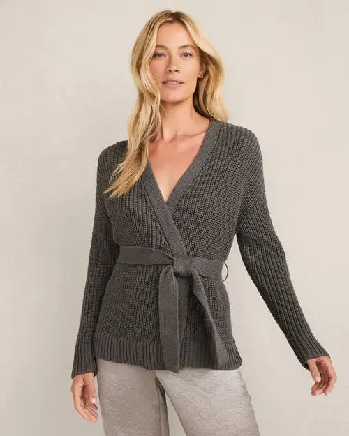 HAVEN WELL WITHIN Cotton Blend Lurex Belted Cardigan - Rainfall W/lurex