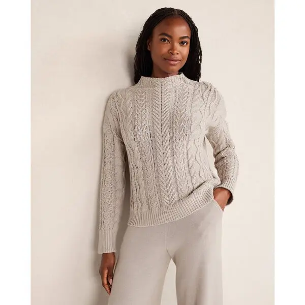 HAVEN WELL WITHIN Organic Cotton Cable Mockneck Sweater - Oyster Shell