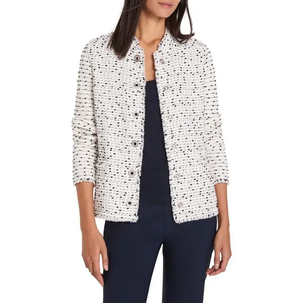NIC+ZOE Military Weave Fringe Knit Jacket