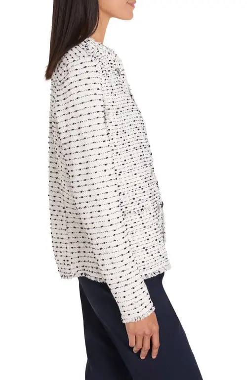 NIC+ZOE Military Weave Fringe Knit Jacket