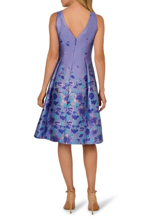 Adrianna Papell Floral Jacquard Fit & Flare Dress In Blue Multi |  Editorialist
