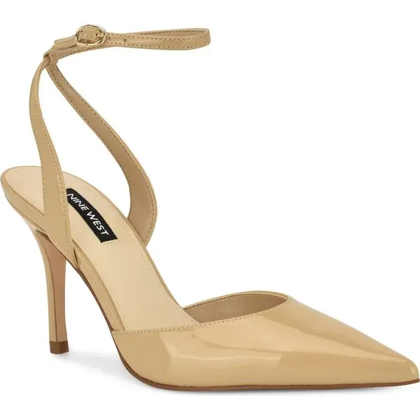 Nine West Grana Ankle Strap Pointed Toe Pump - Light Natural