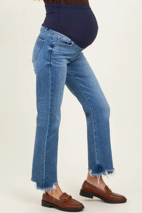 PINKBLUSH Fray Hem Cropped Flare Maternity Jeans