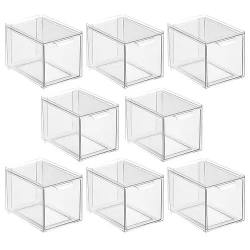 MDESIGN Plastic Stackable Kitchen Pantry Organizer With Drawer8 Pack - Clear