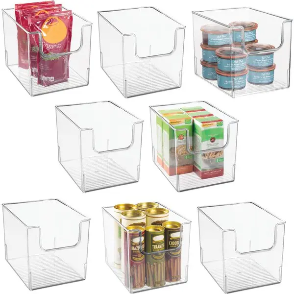 MDESIGN Kitchen Plastic Storage Organizer Bin With Open Front8 Pack - Clear