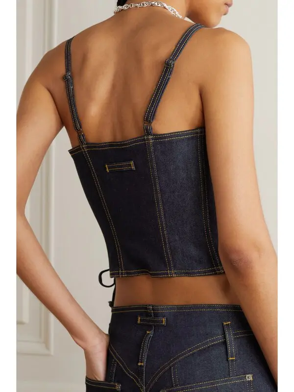 JEAN PAUL GAULTIER Lace-up Topstitched Denim Bustier Top