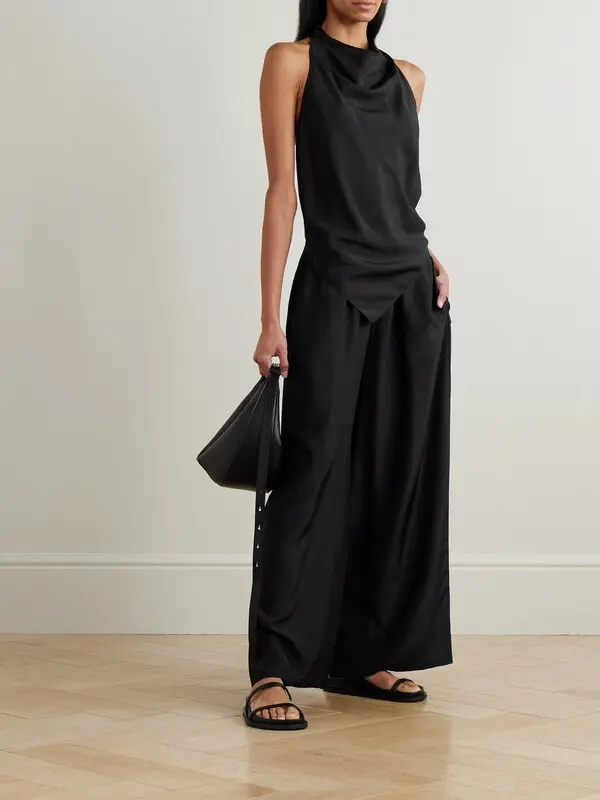 ST. AGNI Textured-silk Halterneck Top