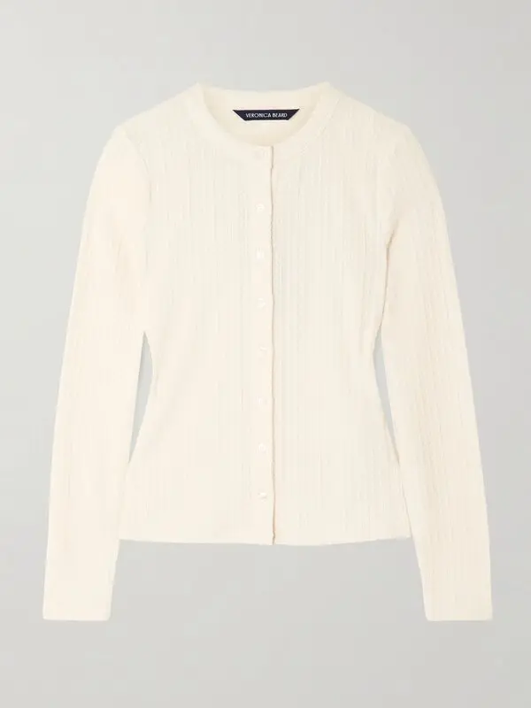 Veronica Beard Lira Pointelle-knit Cardigan - Neutrals