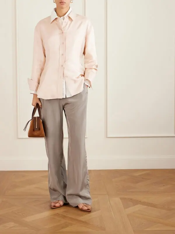 RÓHE Striped Satin Wide-leg Pants - Gray