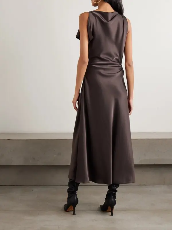 LA LIGNE Asymmetric Draped Satin Maxi Dress