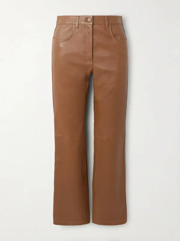 JOSEPH Duke Cropped Leather Flare Pants - Brown