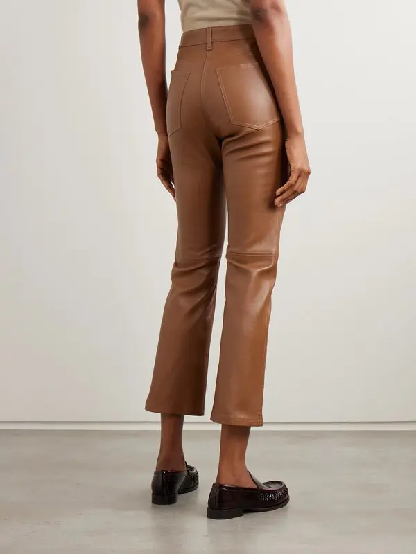 JOSEPH Duke Cropped Leather Flare Pants - Brown