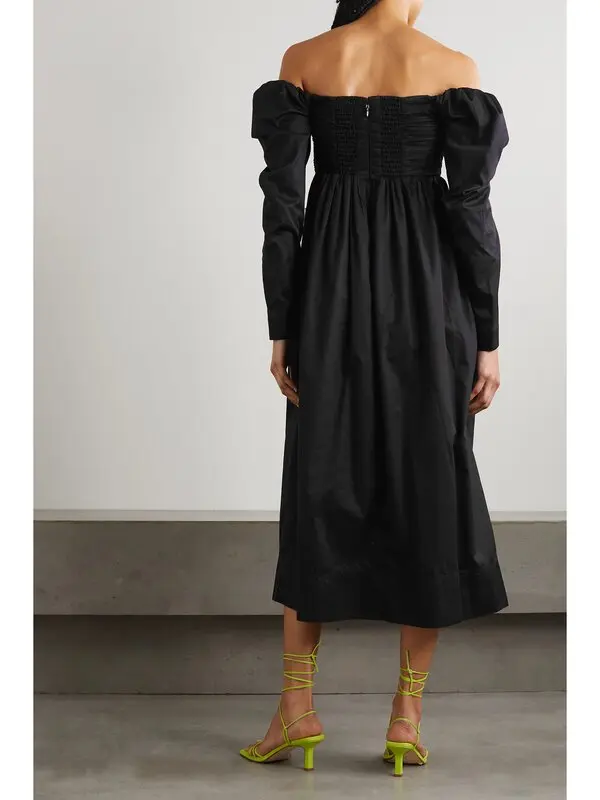 Aje Valentina Off-the-shoulder Bow-detailed Cotton-poplin Midi Dress