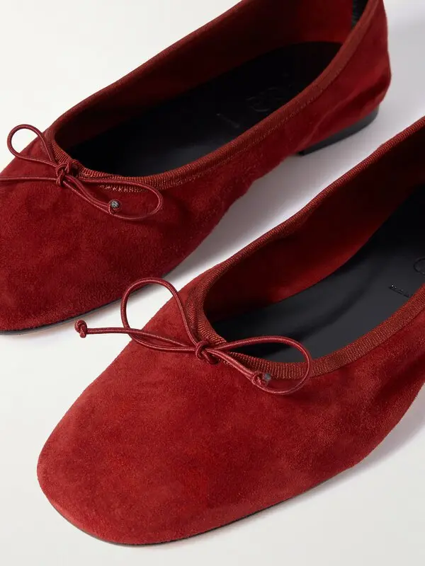 AeydĒ Tiby Suede Ballet Flats With Bow Detailing - Red