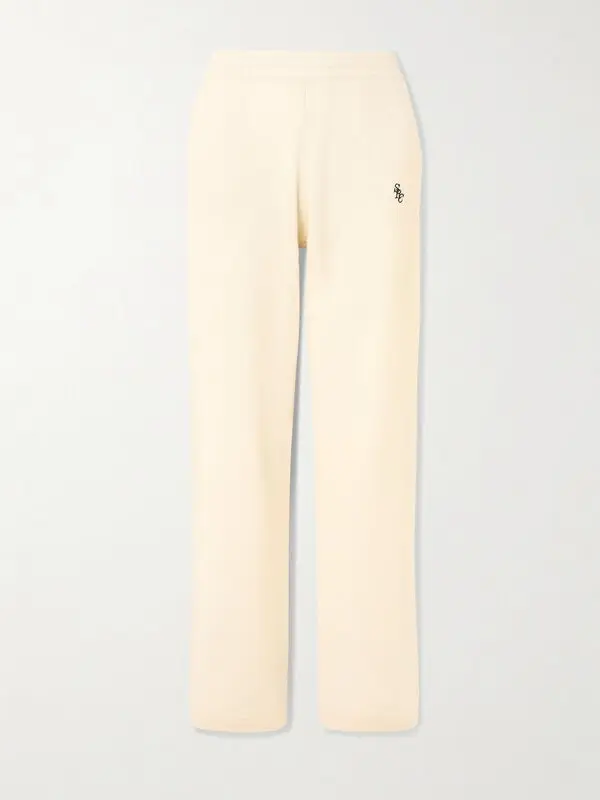 SPORTY & RICH Embroidered Cashmere & Wool-blend Track Pants - Neutrals