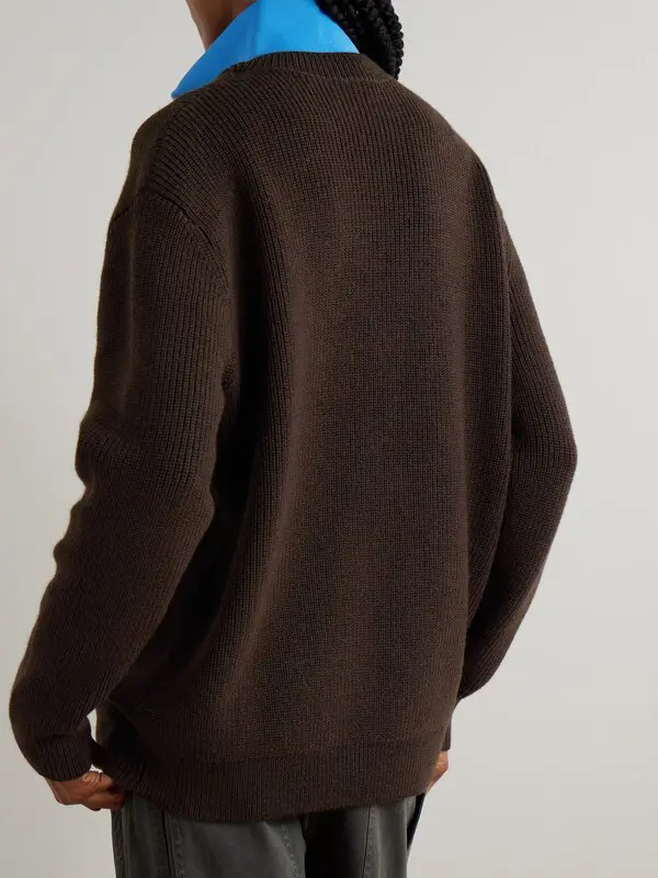 Tibi Layered Knit-trimmed Ribbed Wool-blend Half-zip Sweater