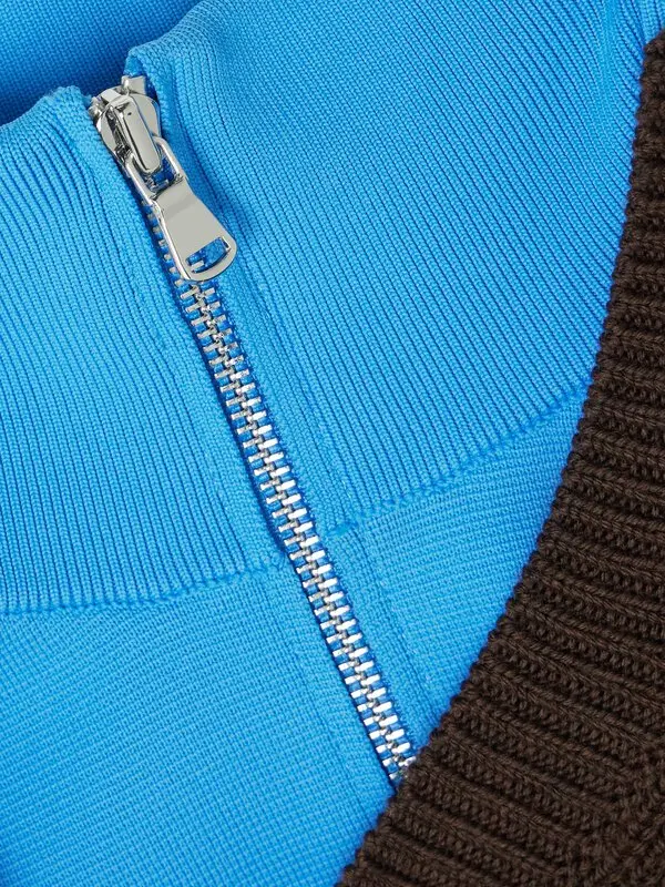 Tibi Layered Knit-trimmed Ribbed Wool-blend Half-zip Sweater