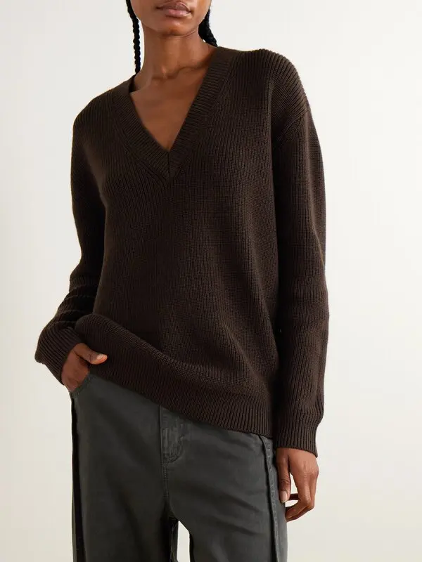 Tibi Layered Knit-trimmed Ribbed Wool-blend Half-zip Sweater